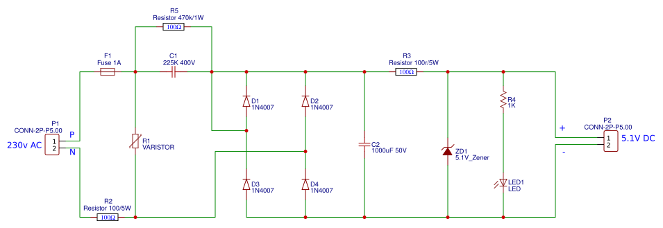 5V Power Supply Circuit using 7805 Voltage Regulator Resources - EasyEDA