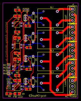 4-Channel Relay Board PCB Layout Resources - EasyEDA