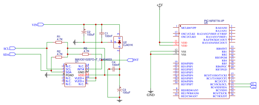 Module max30102 with PIC16F877A Resources - EasyEDA