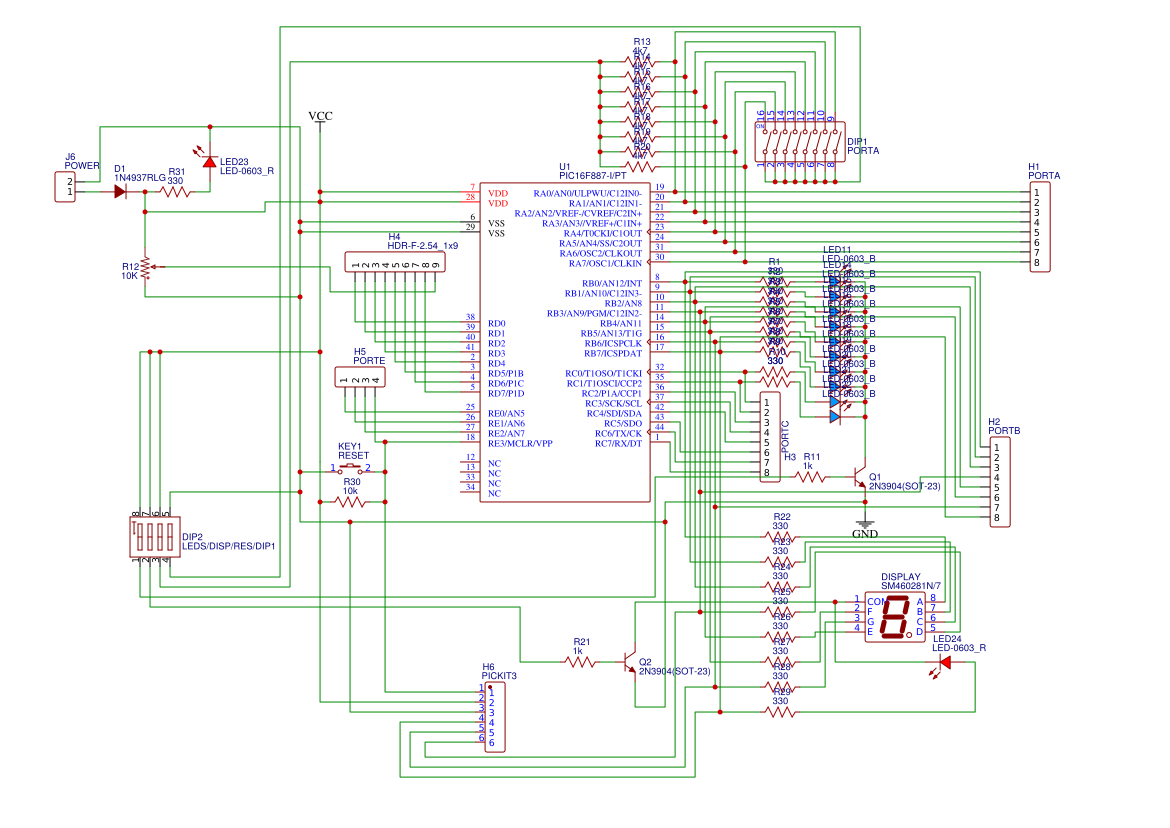 Esquemático Placa PIC16F887 Resources - EasyEDA