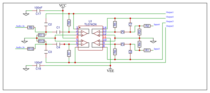 4 bandpass filters TL074 Resources - EasyEDA