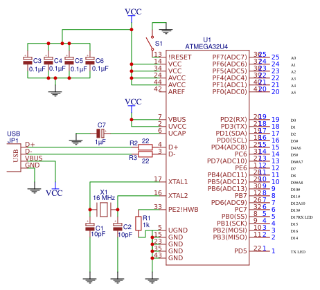 ATMega32u4 custom microcontroller Resources - EasyEDA
