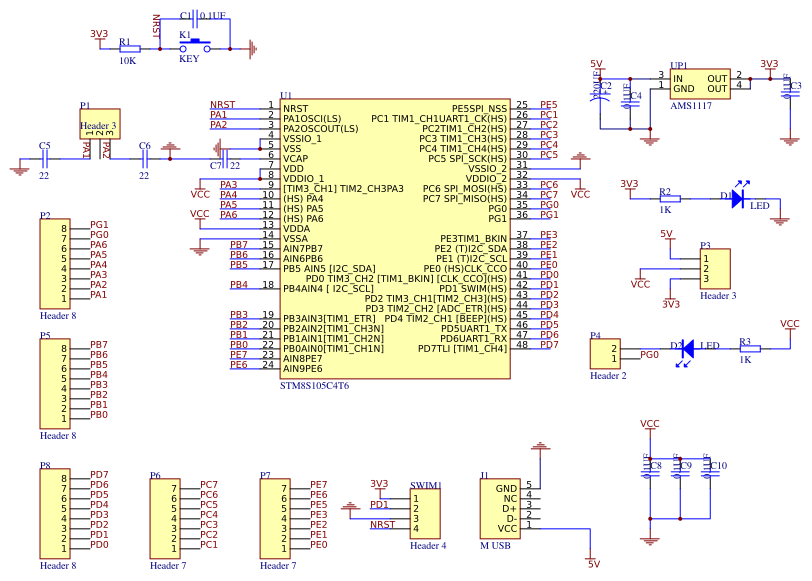 STM8S105 Minimum System Board - EasyEDA