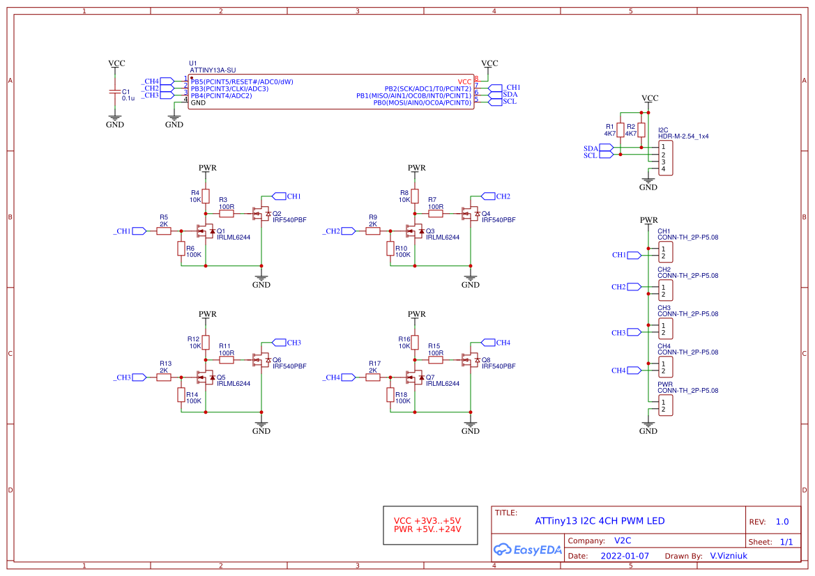Attiny13 I2c 4ch Pwm Led Easyeda Open Source Hardware Lab 2596