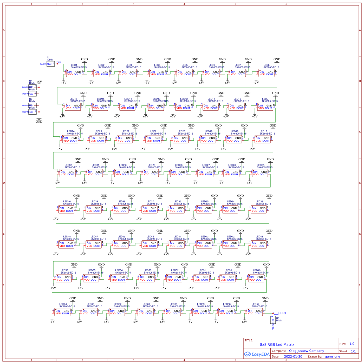 20x20mm 8x8 WS2812b led matrix - EasyEDA open source hardware lab