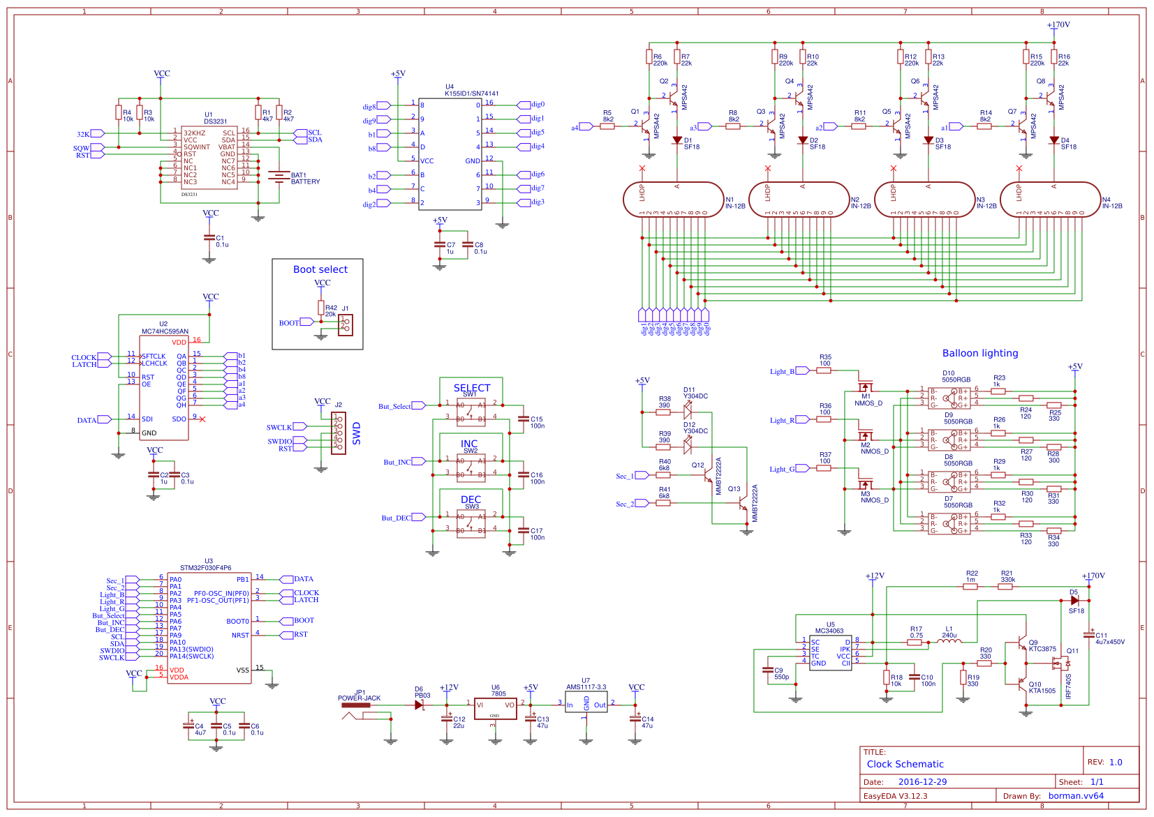 Nixie clock on IN-12B copy - EasyEDA open source hardware lab