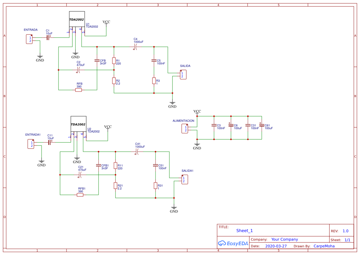 Proyecto Amplificador esteréo - Platform for creating and sharing projects - OSHWLab