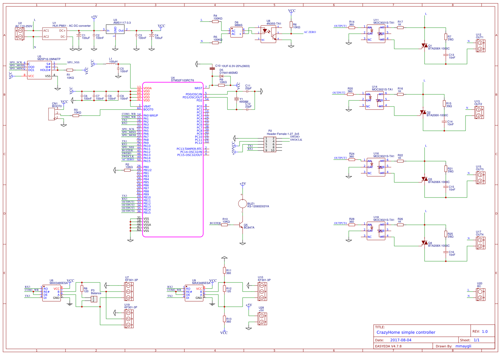 CrazyHome 4 channel dimmer - EasyEDA open source hardware lab