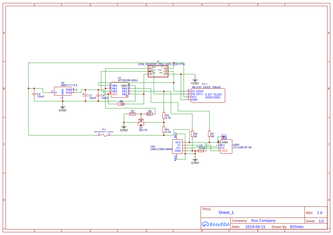 USB Volt and Ammeter with "91Oled - EasyEDA open source hardware lab
