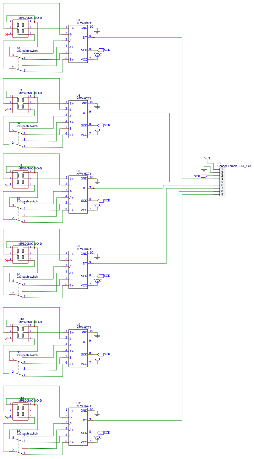 6 sensor array MPS20N0040D-D and HX711 Breakout - OSHWLab