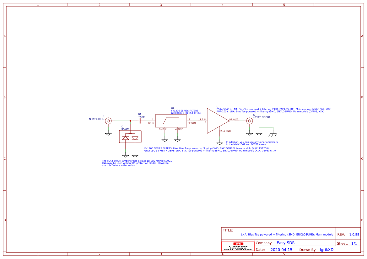 LNA, Bias Tee powered + filtering (SMD, ENCLOSURE) - OSHWLab