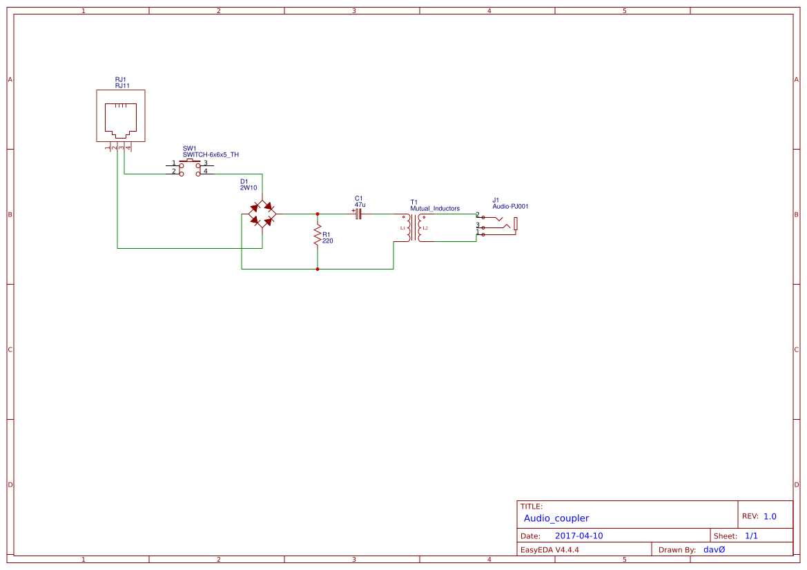Phone Line audio coupler - EasyEDA open source hardware lab