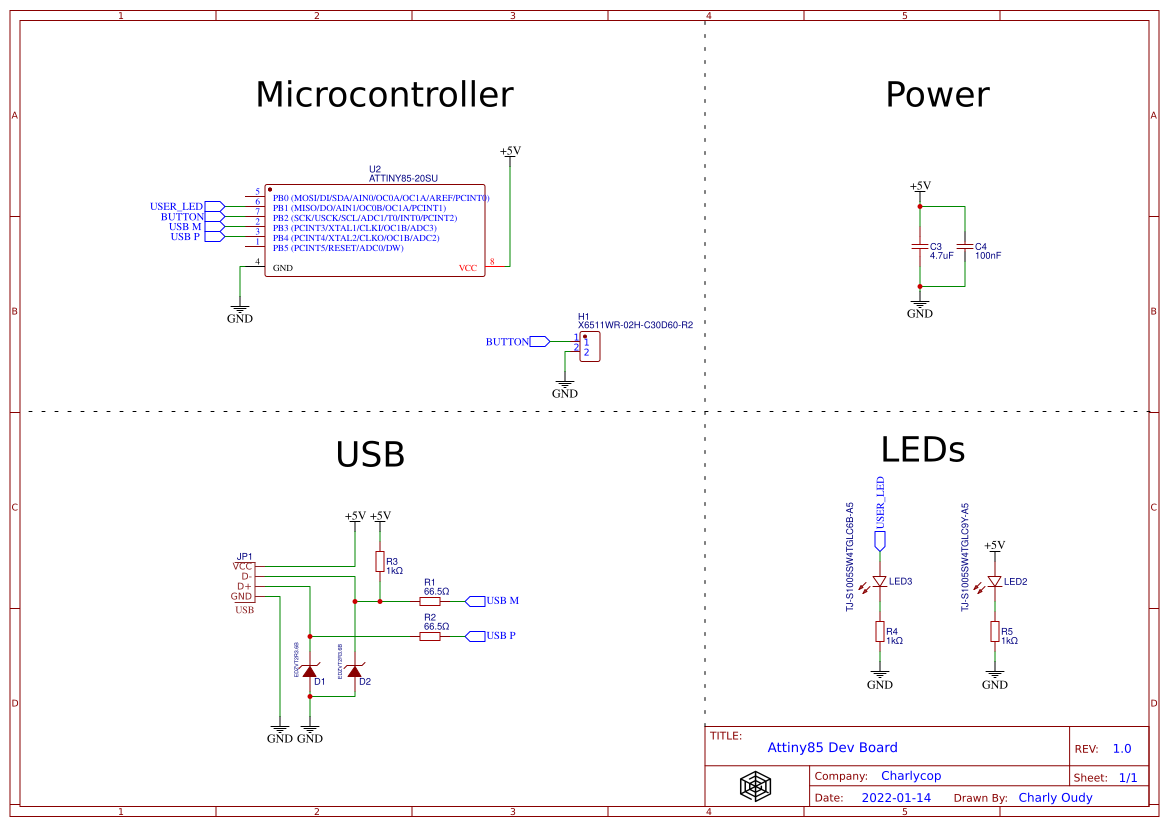 Simplified Digispark (only usb and 1 external pin) - OSHWLab