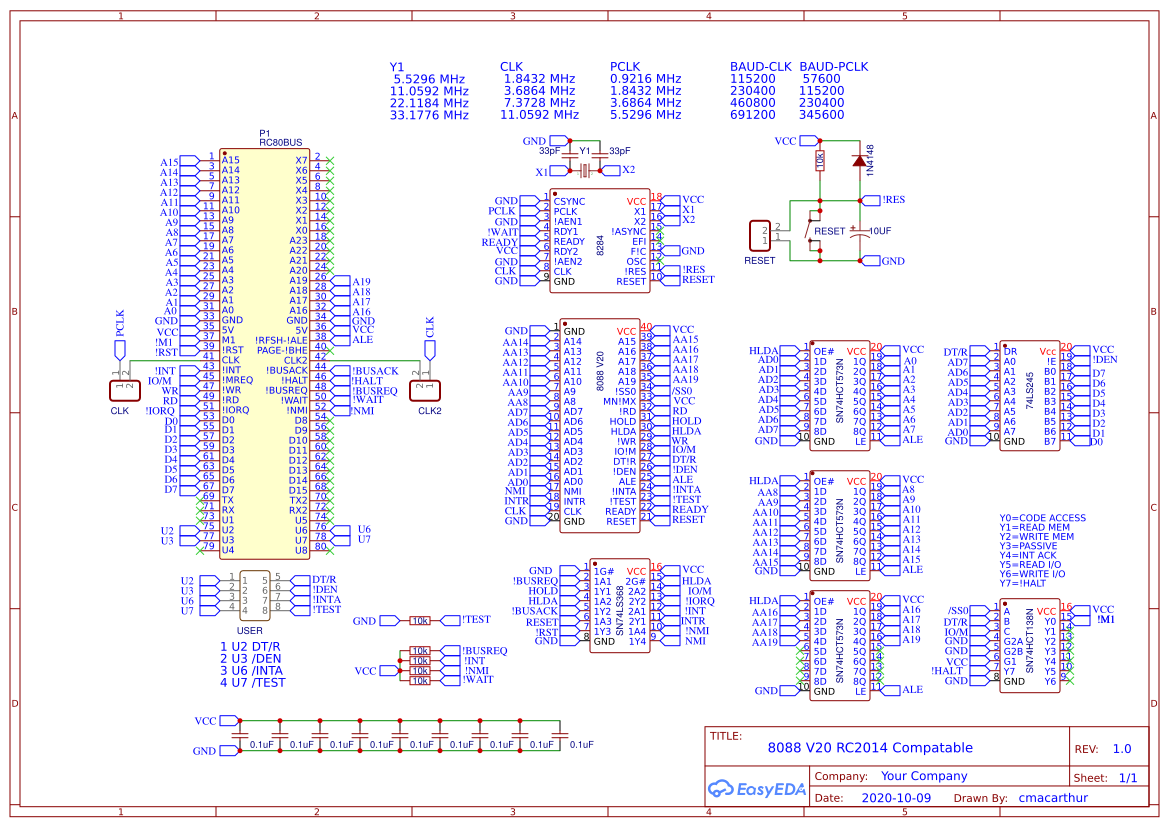 8088 V20 Fully Buffered- RC2014 Compatible - OSHWLab