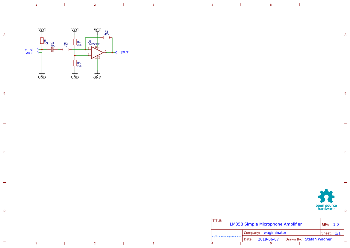 LM358 Microphone Amplifier SMD - EasyEDA open source hardware lab