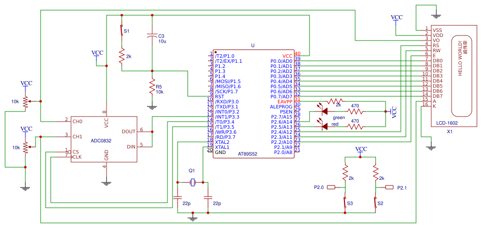 AT89S52+ADC0832+LCD1602 - EasyEDA open source hardware lab