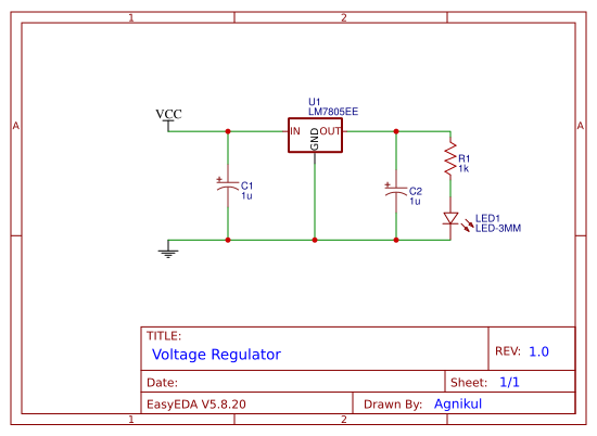 7805 Regulator with LED - EasyEDA open source hardware lab