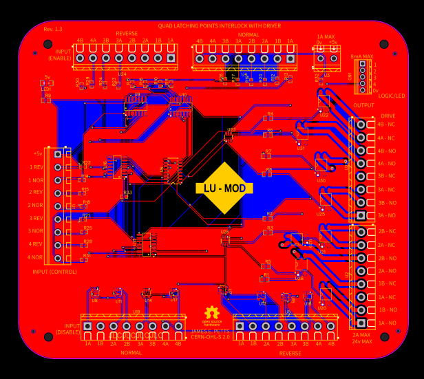 LU-MOD quad latching points interlock with driver - OSHWLab