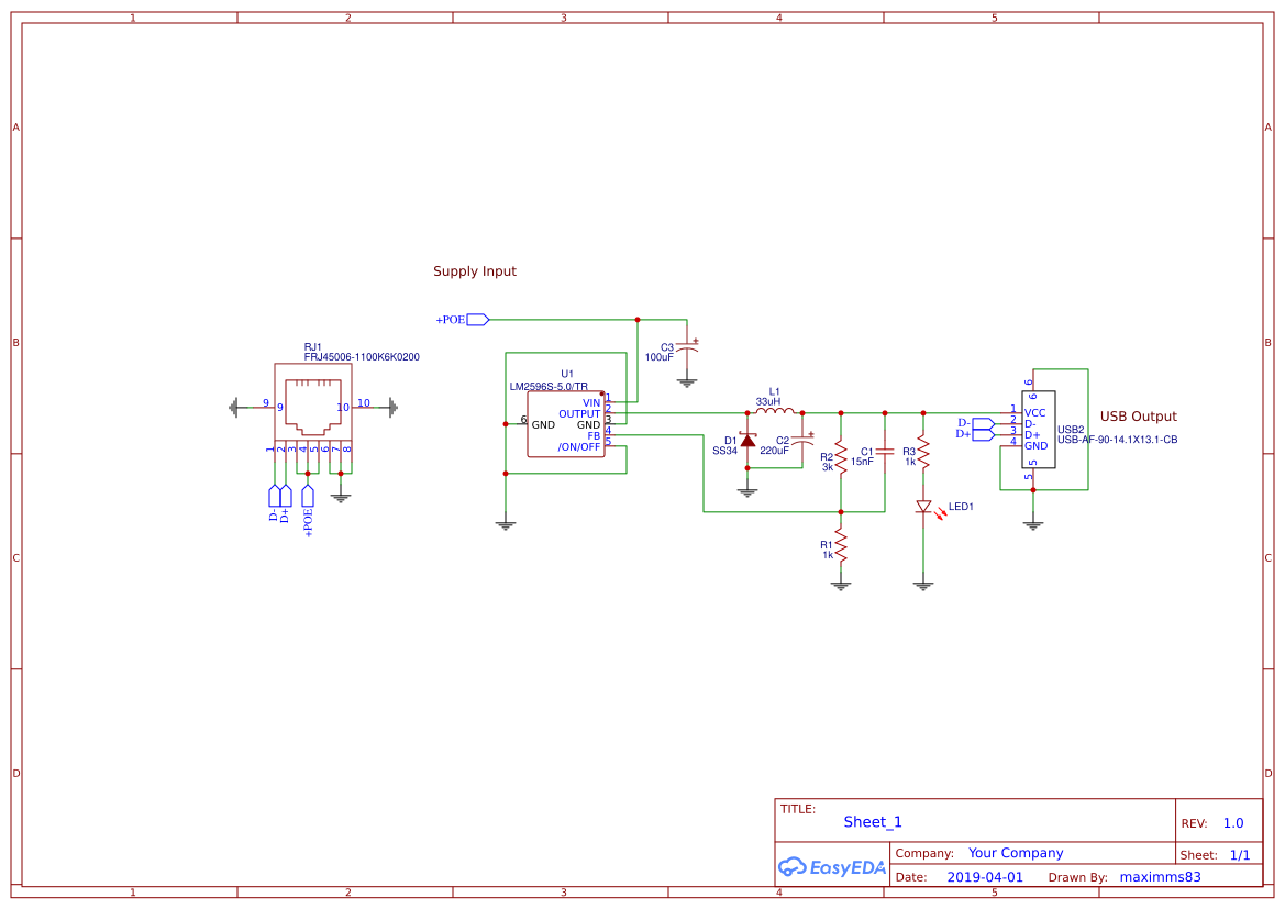 USB power injector - OSHWLab