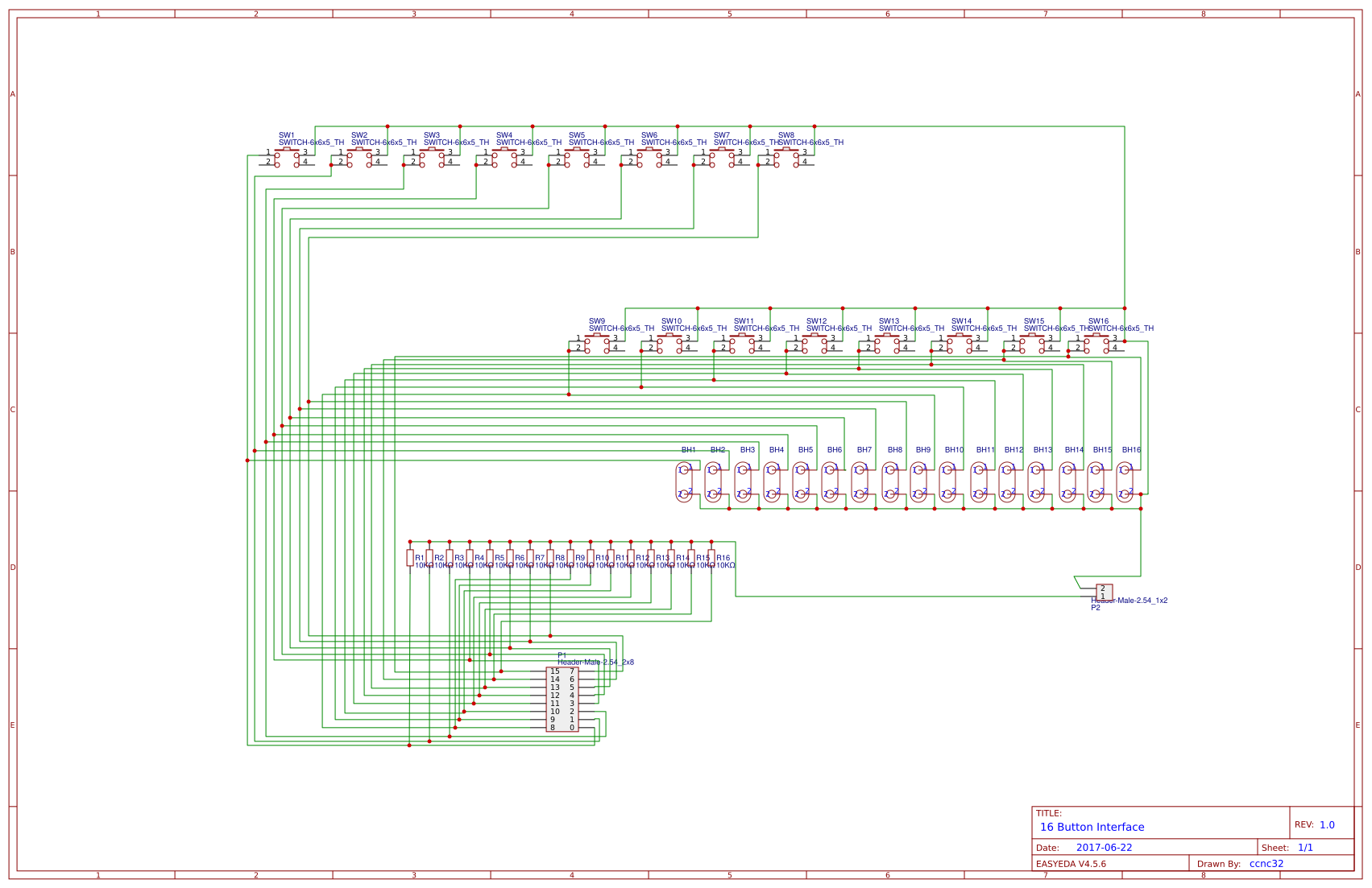 16 button breakout with pull ups - OSHWLab