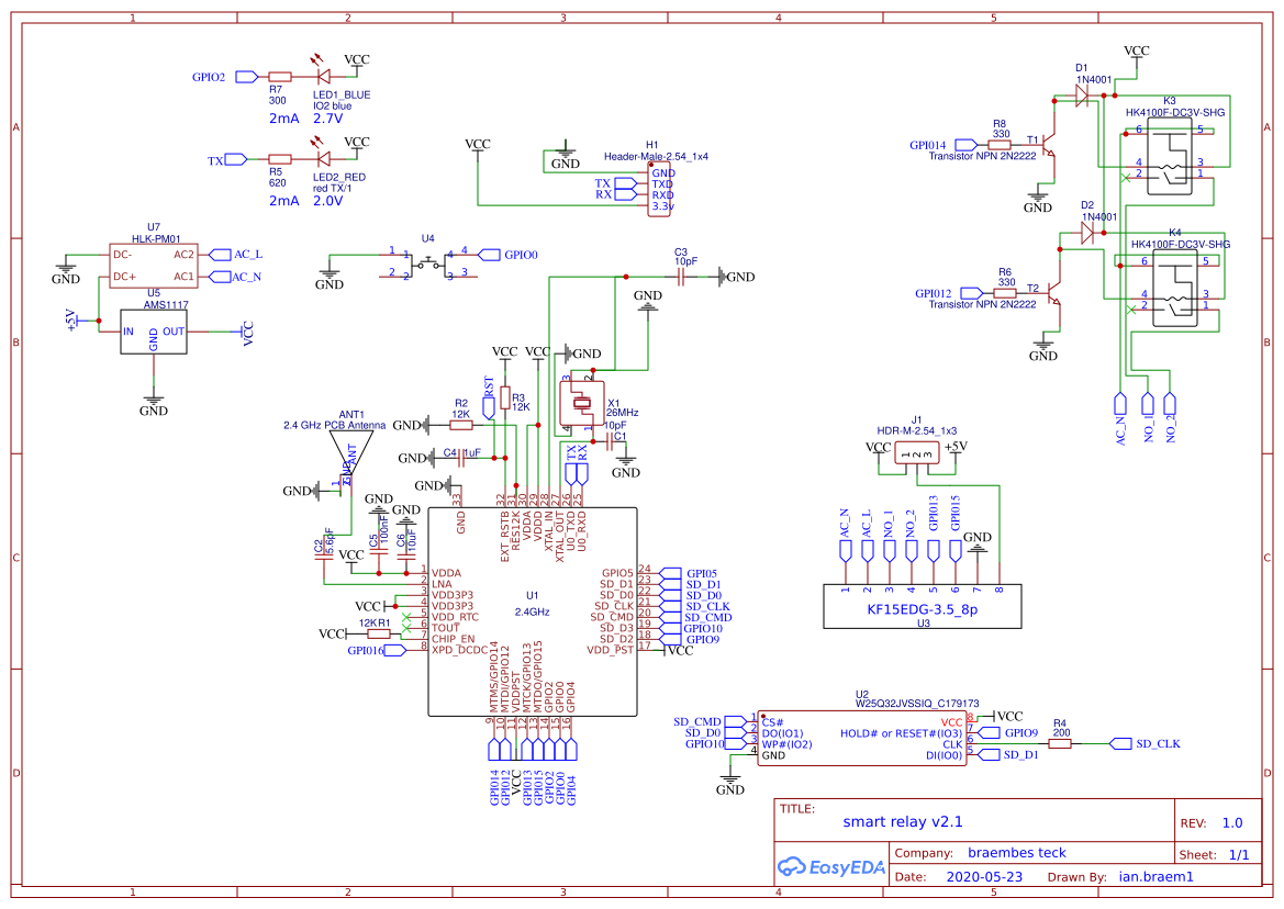 mini smart relay switch with 2 input of output - EasyEDA open source hardware lab