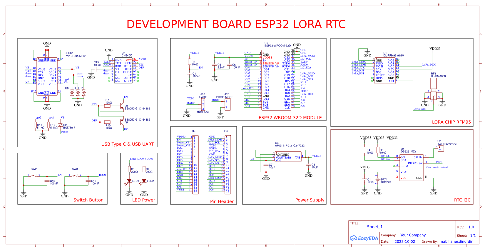 DEVELOPMENT BOARD ESP32 LORA RTC - OSHWLab