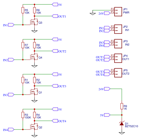 4-channel PLC Level Converter. Converts an Open collector output to a ...