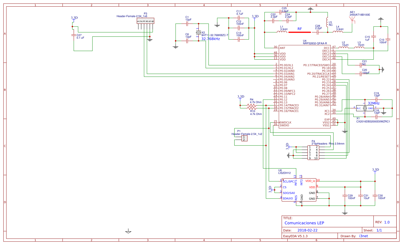 nRF52832 with accelerometer - OSHWLab