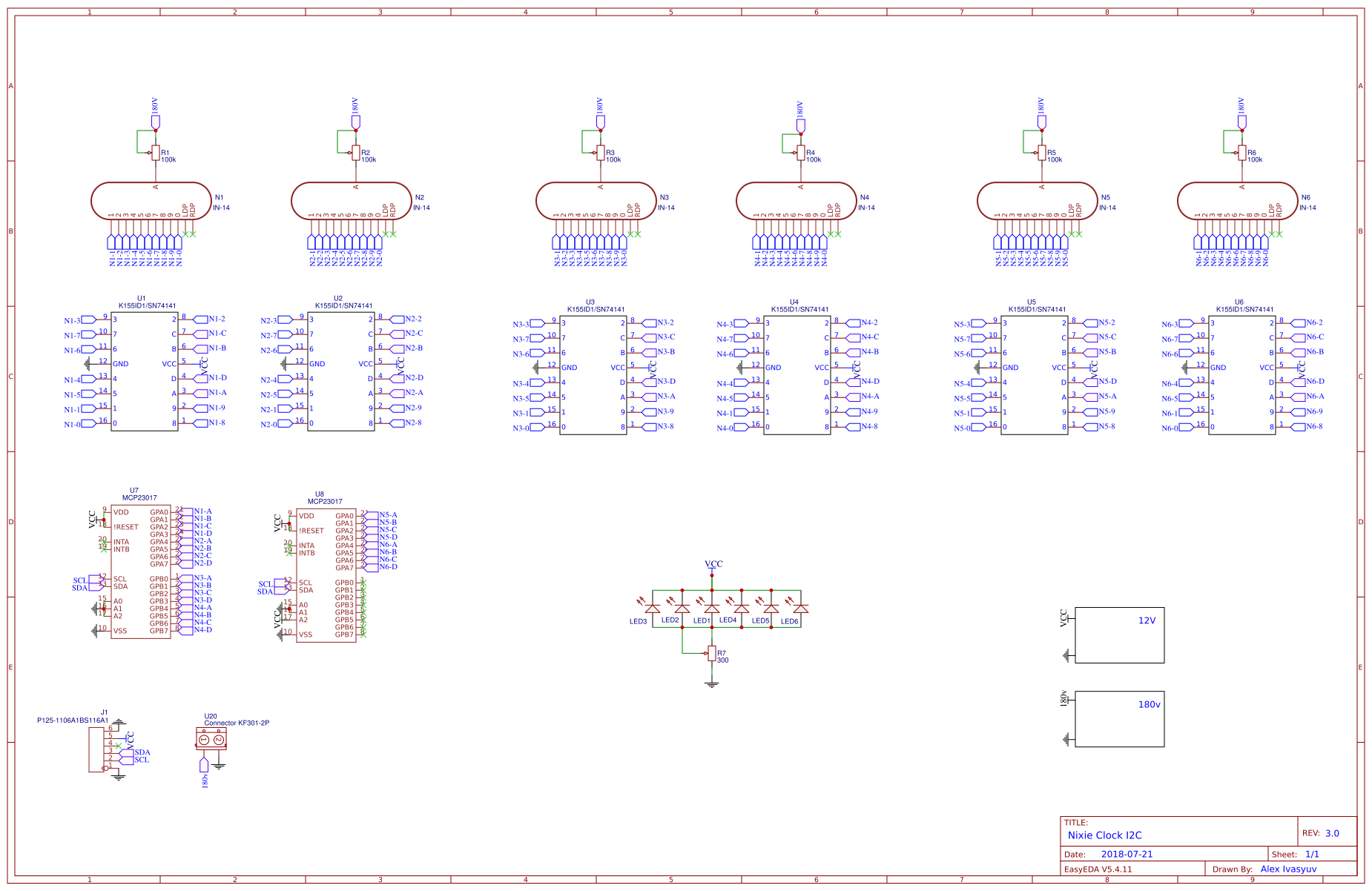 I2C Nixie Clock copy - EasyEDA open source hardware lab