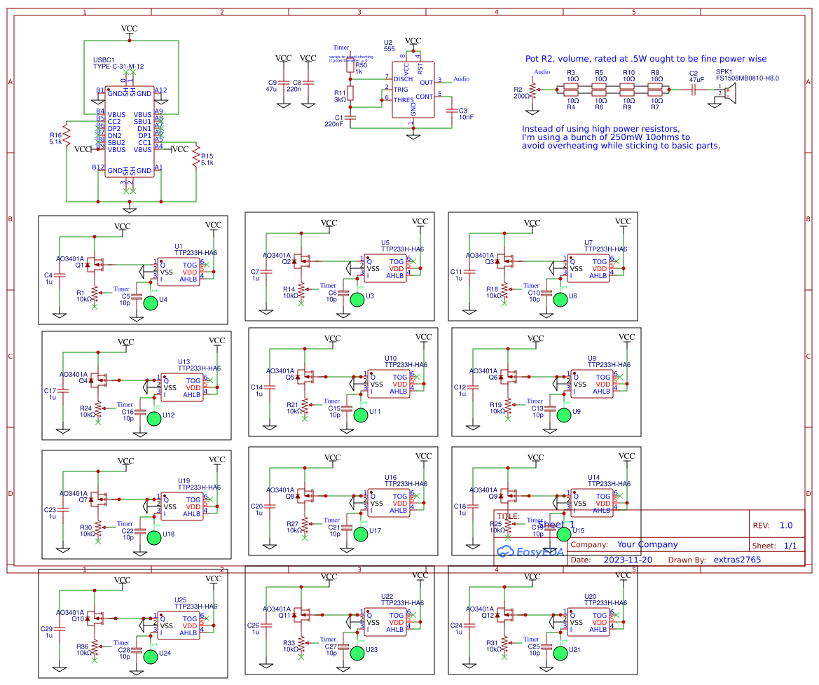 555 Timer Based Keyboard - OSHWLab