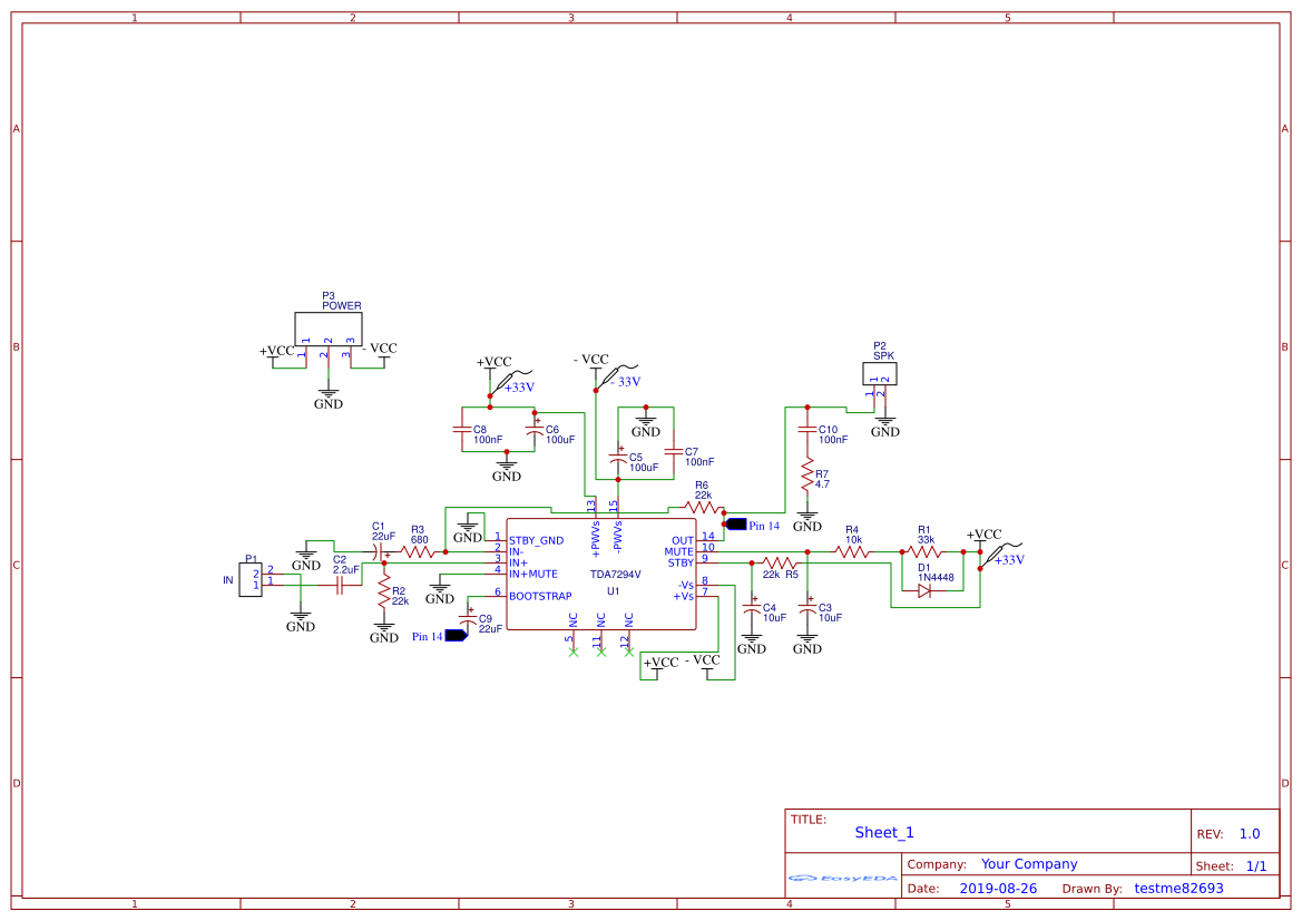 Audio power amplifier with IC TDA7294 Mono - OSHWLab