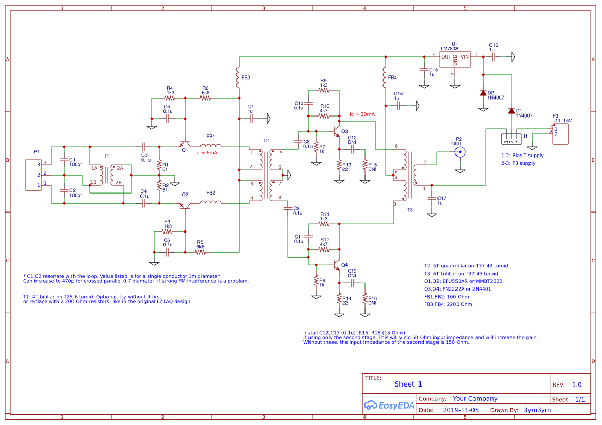 AF7KR Loop Preamp v2022.05 - EasyEDA open source hardware lab