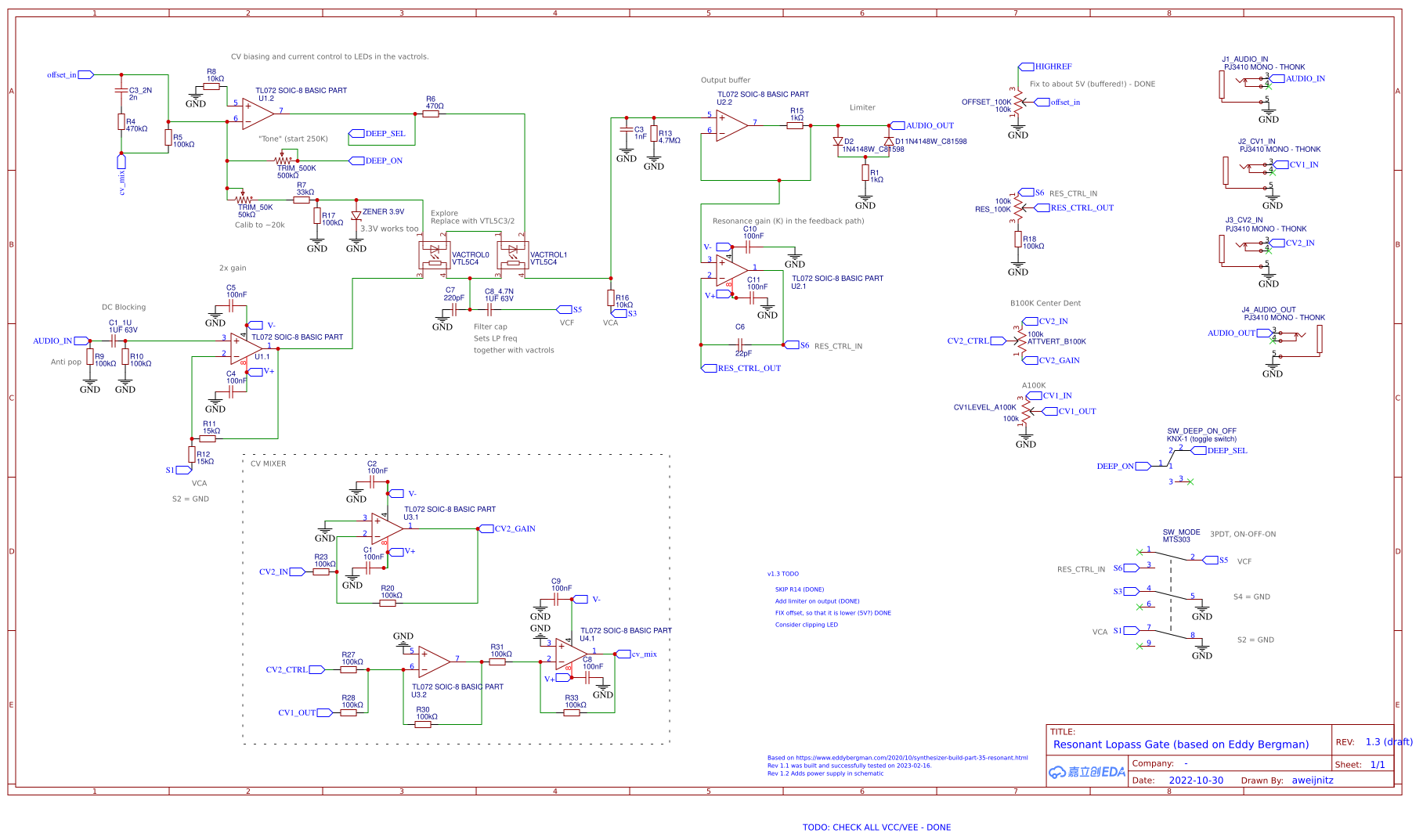 RESONANT LOPASS GATE (Buchla 292) - OSHWLab