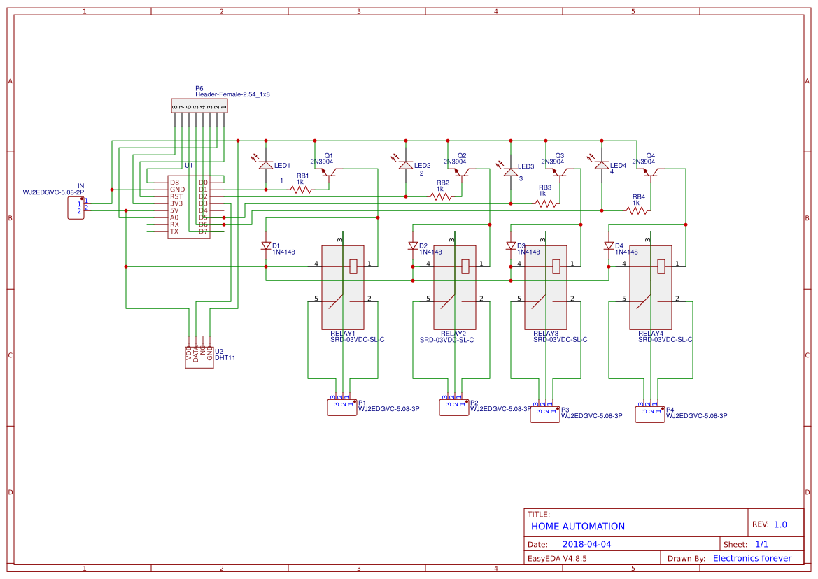 4 channel Blynk board wih DHT 11 - EasyEDA open source hardware lab