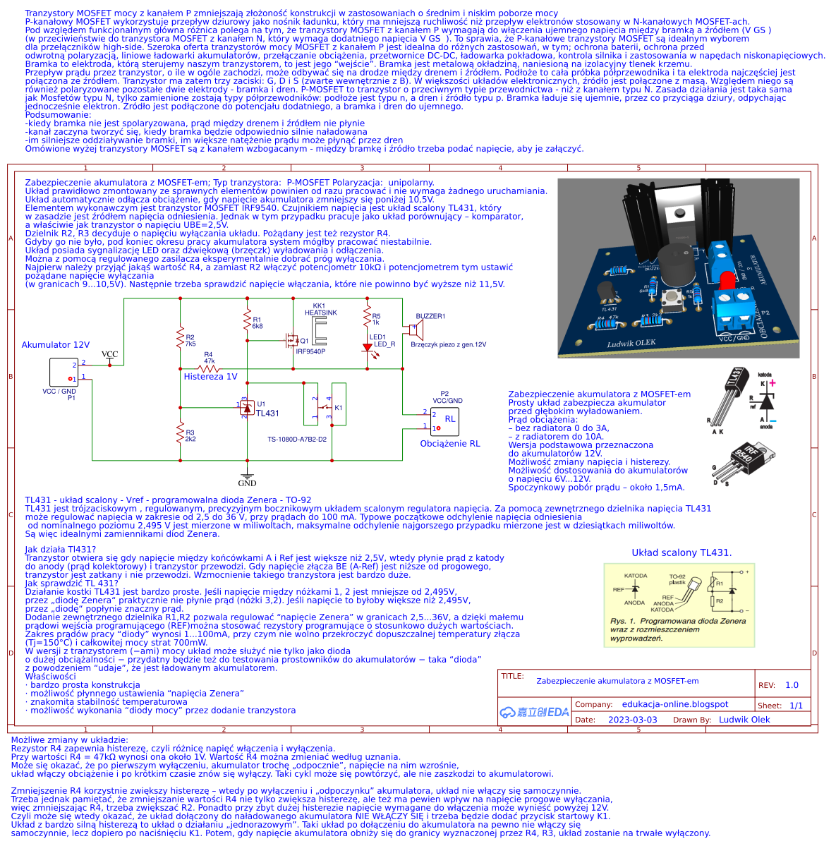 Zabezpieczenie akumulatora z MOSFET-em - OSHWLab