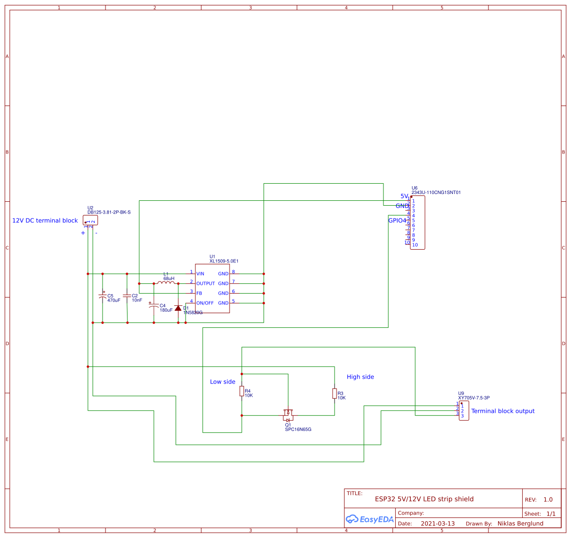 ESP32 12V LED strip shield - OSHWLab