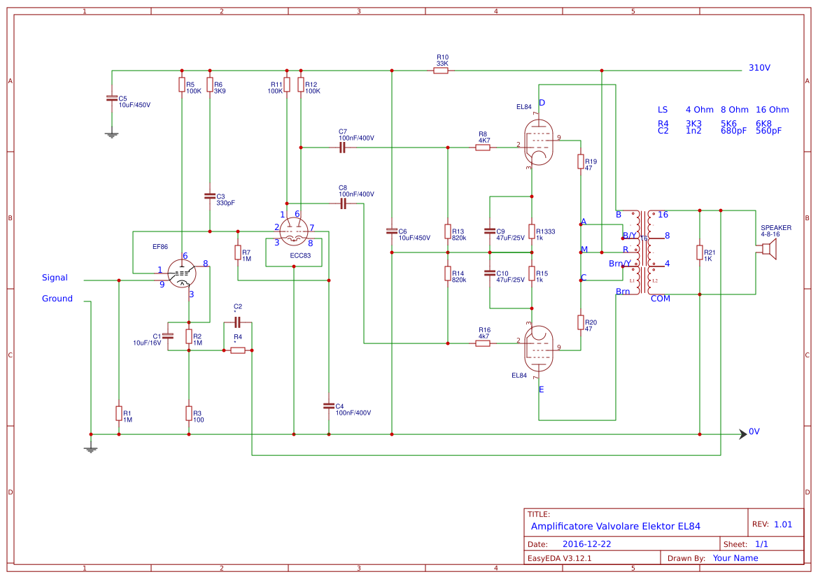 Elektor EL84 modified with Tone Control+Volume V1 - OSHWLab