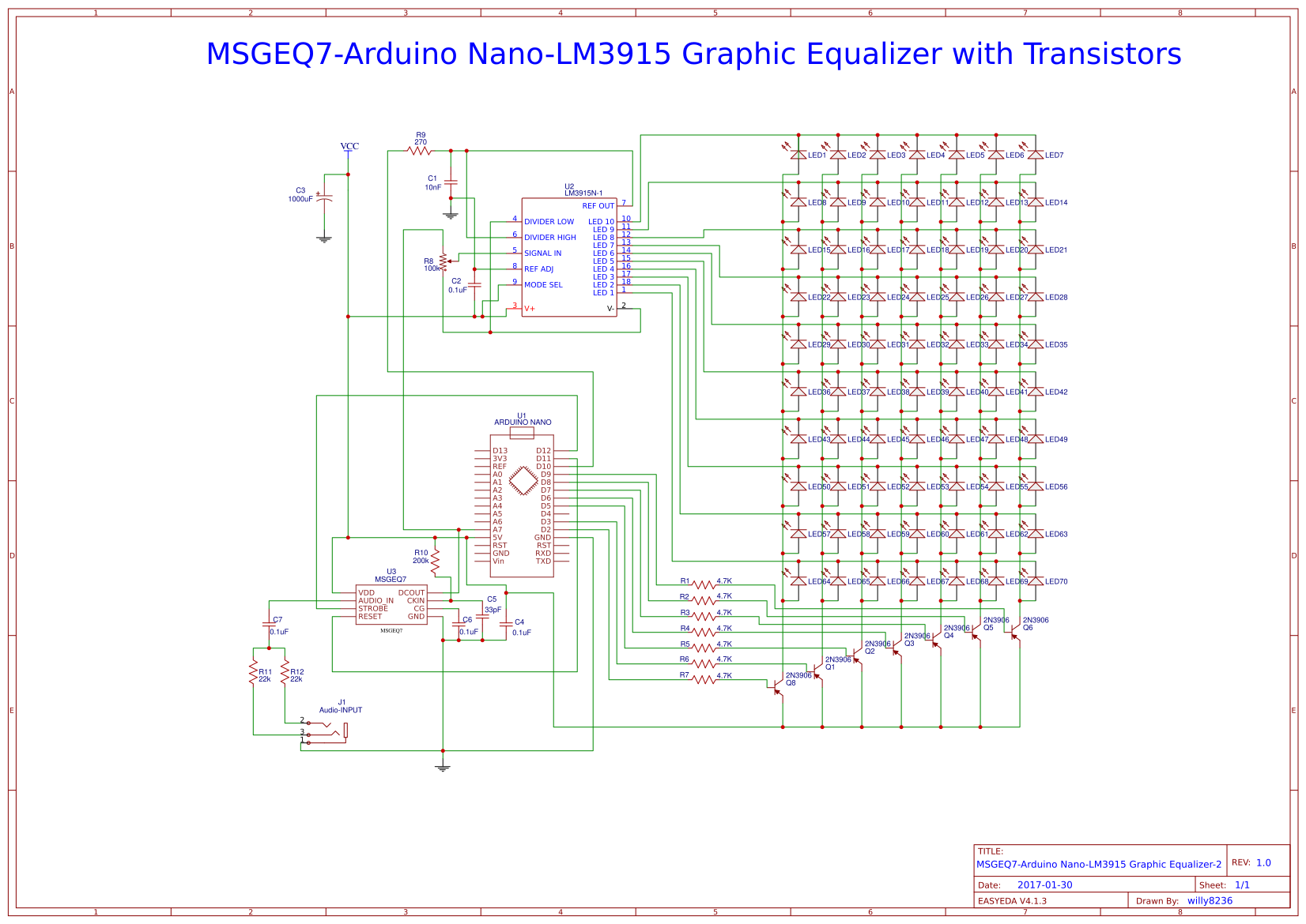 MSGEQ7-Arduino Nano-LM3915 Graphic Equalizer with Transistors - EasyEDA open source hardware lab