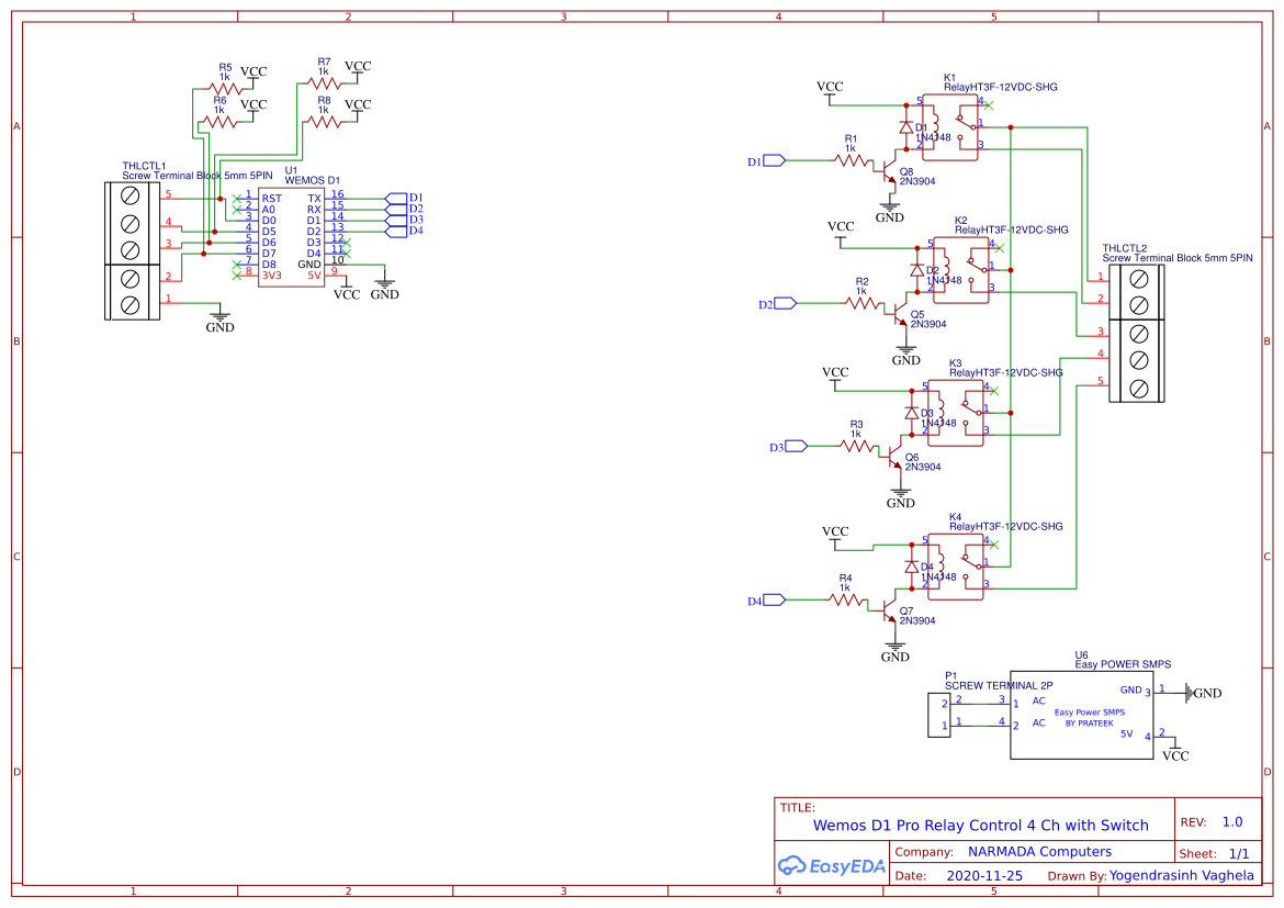 Wemos D1 Pro 4ch relay - EasyEDA open source hardware lab