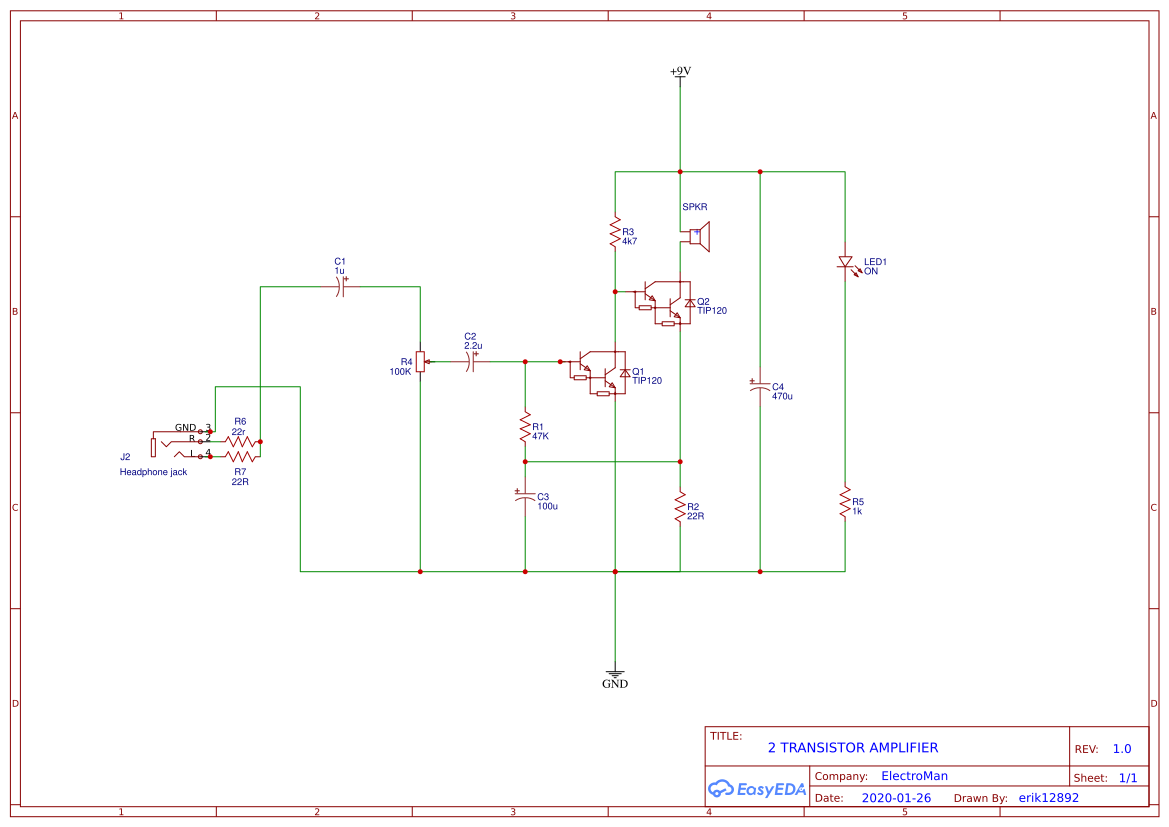 2 TRANSISTOR AMPLIFIER - EasyEDA open source hardware lab