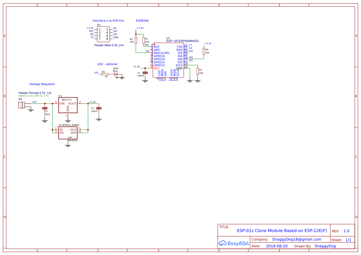ESP-01s Clone Based on ESP-12E(F)-w LDO - EasyEDA open source hardware lab