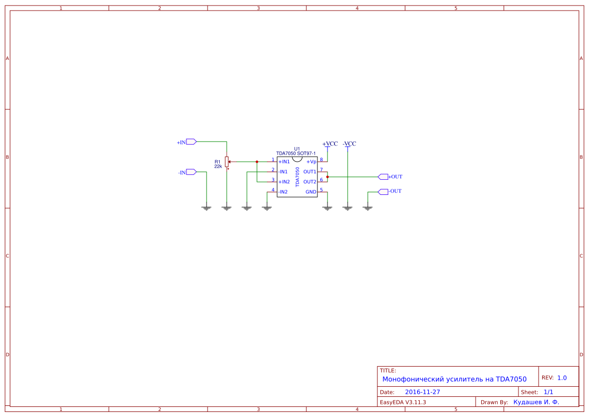 Power Amplifier TDA7050 - EasyEDA open source hardware lab