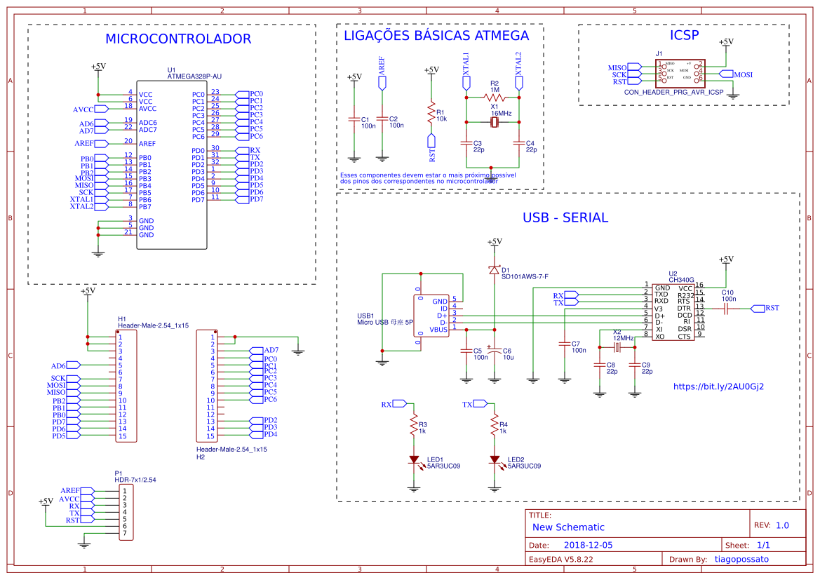 Placa Atmega-Protoboard - EasyEDA