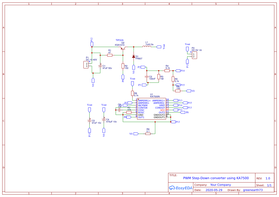 PWM Step-Down converter using KA7500, 10-40V -> 5V 1A - EasyEDA open ...