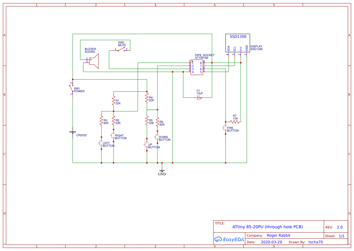ATTiny Console V1 Through Hole - EasyEDA open source hardware lab