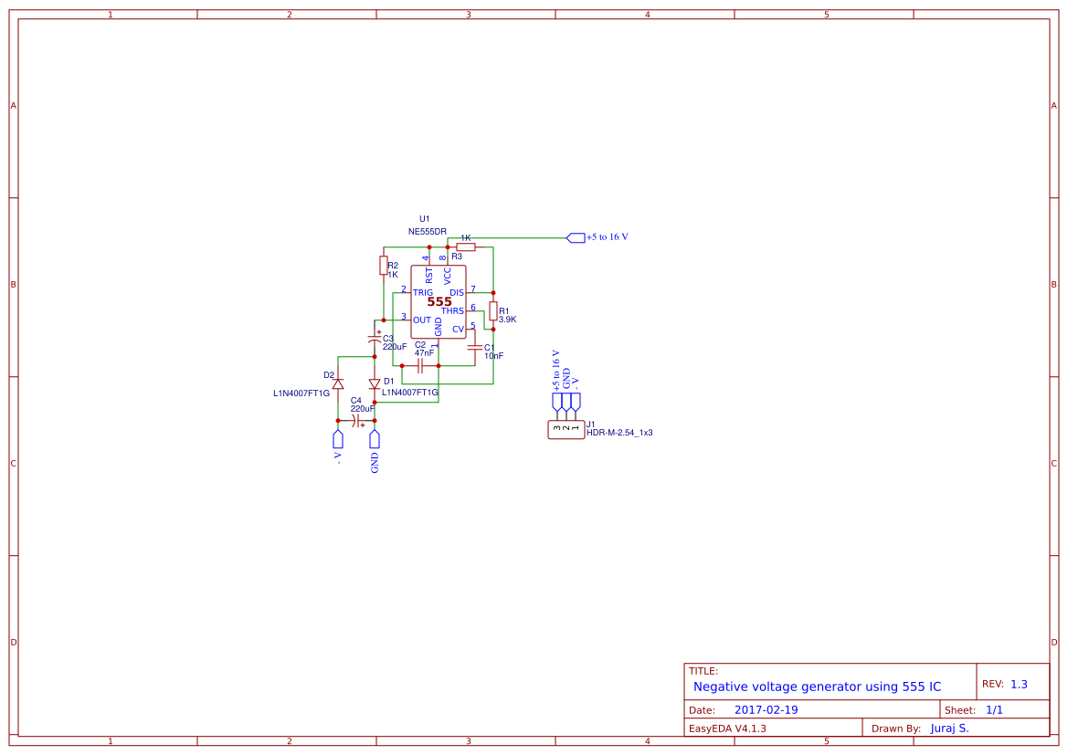 Negative voltage generator using 555 IC - OSHWLab