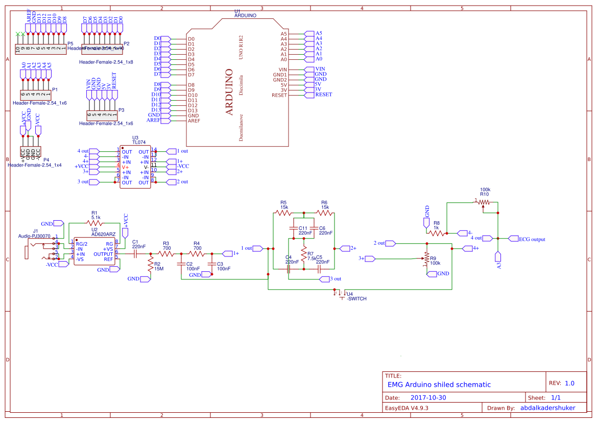 EMG Arduino shield - OSHWLab