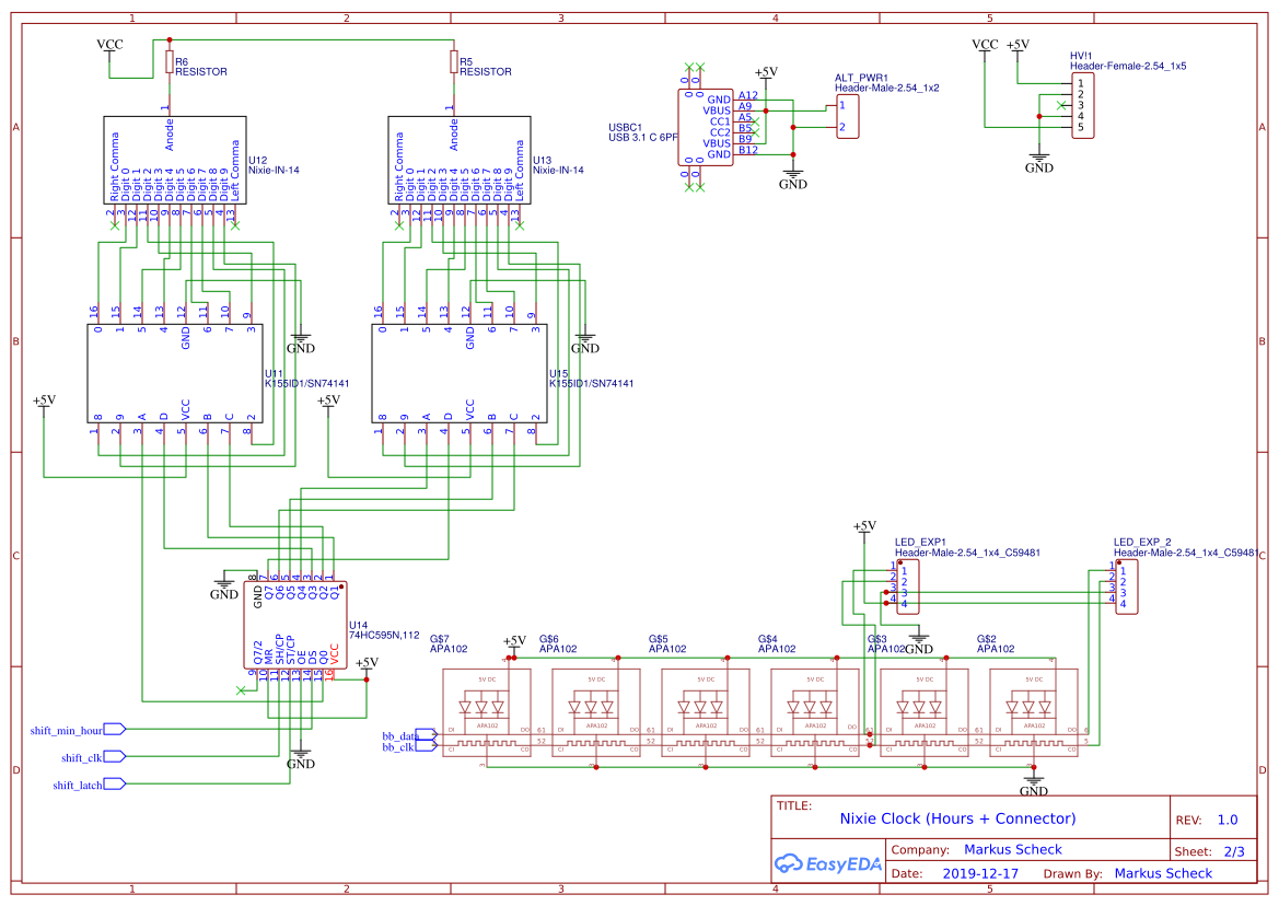 nixie IN14 alarm clock - EasyEDA open source hardware lab