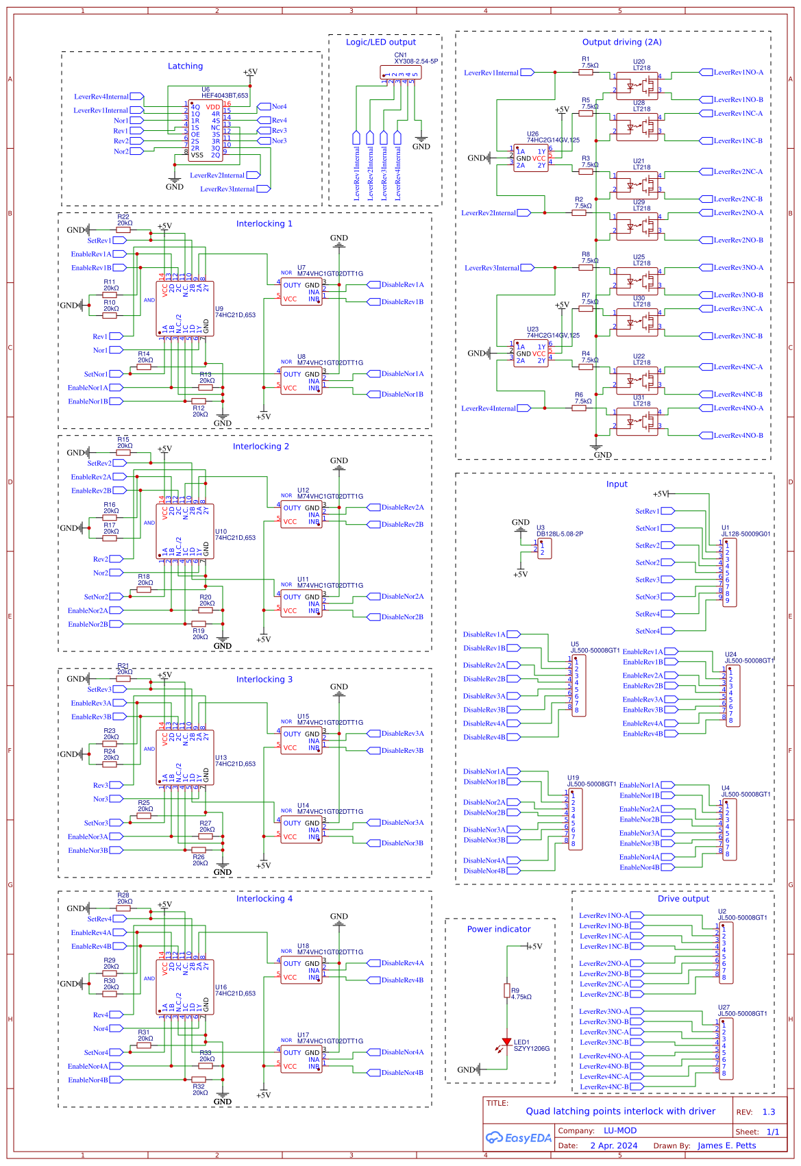 LU-MOD quad latching points interlock with driver - OSHWLab