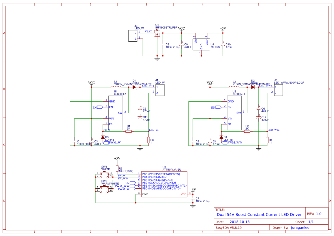 Dual 54V Step Up Current Boost Constant Current LED Driver - OSHWLab